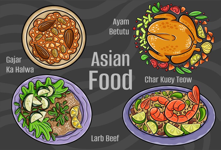 Asian food art hand-drawn Royalty Free Vector Image