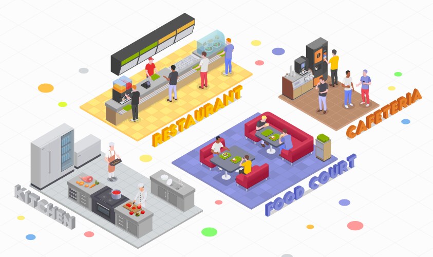 Food court isometric concept Royalty Free Vector Image