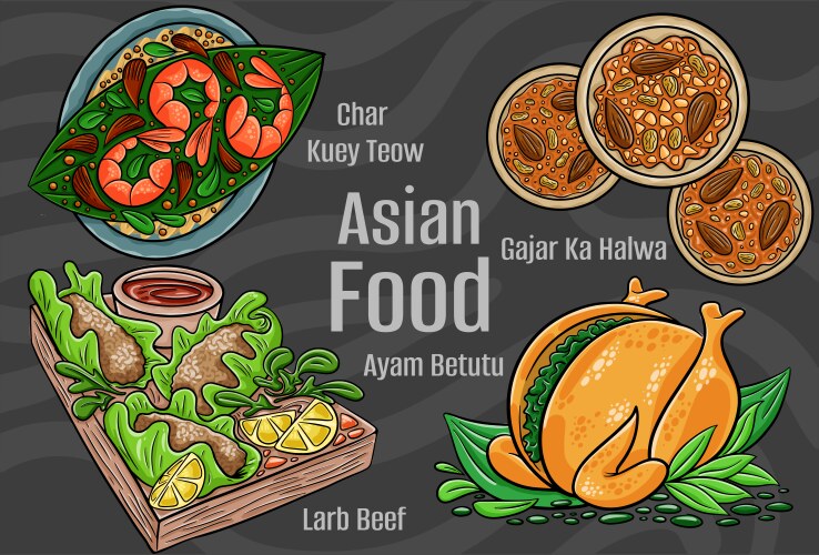 Asian food art hand-drawn Royalty Free Vector Image