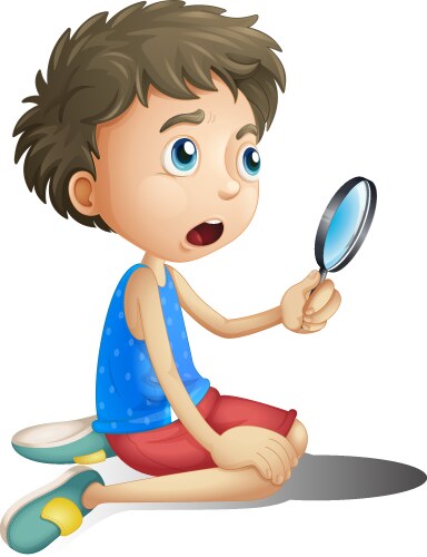 Boy holding magnifying glass cartoon Royalty Free Vector