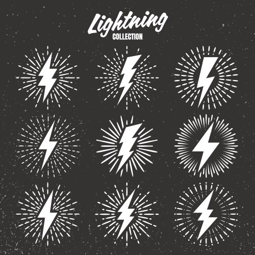 Vintage lightning bolt and sun rays isolated Vector Image