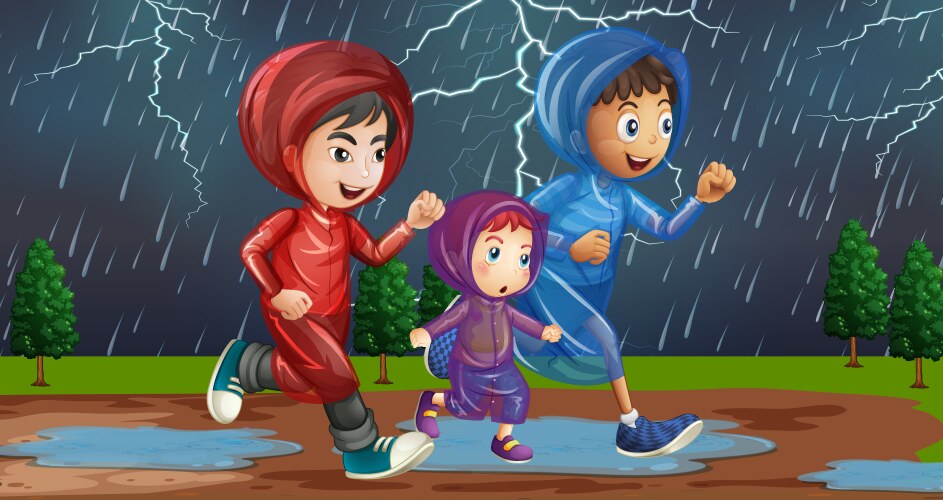 Happy boy wearing raincoat Royalty Free Vector Image