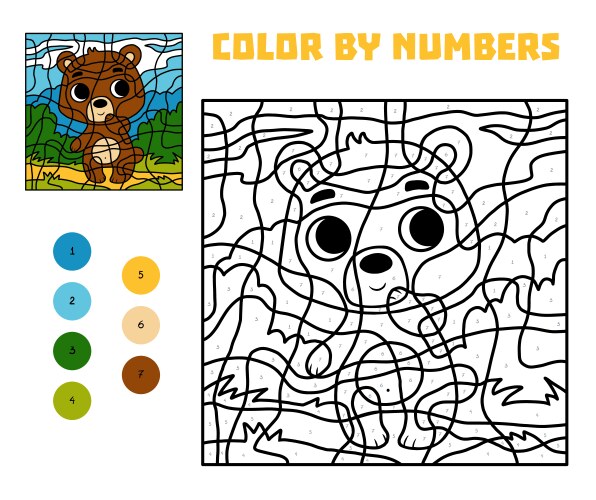 Color number for children bear Royalty Free Vector Image