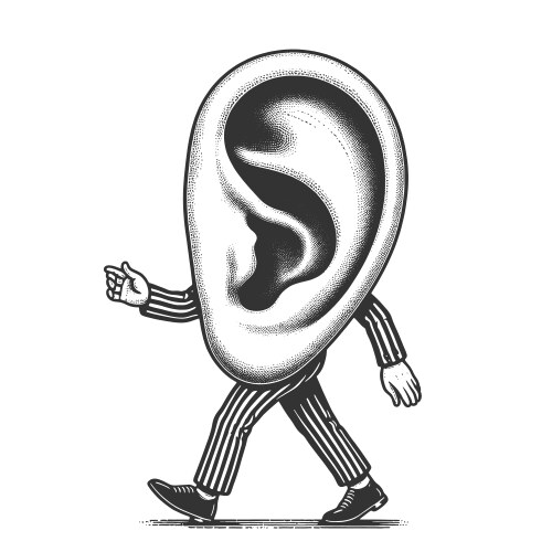 Ear cartoon walking and waving engraving Vector Image