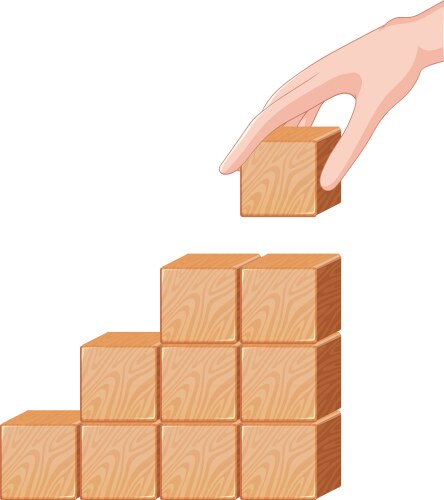 Hand stacking colorful blocks in ascending order Vector Image