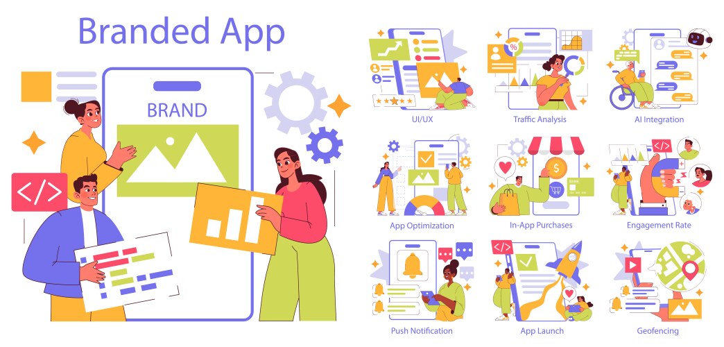 Branded app flat Royalty Free Vector Image - VectorStock