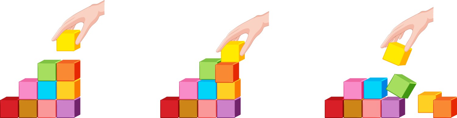Hand stacking colorful blocks in ascending order Vector Image