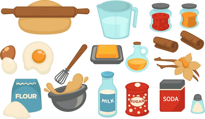 Baking ingredients set Royalty Free Vector Image