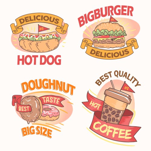 Set of fast food logos stickers Royalty Free Vector Image