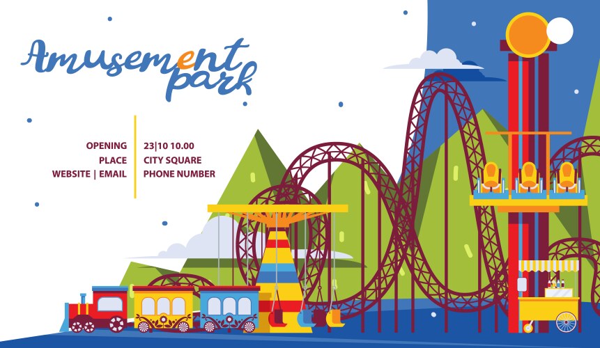 Amusement park poster bright composition Vector Image