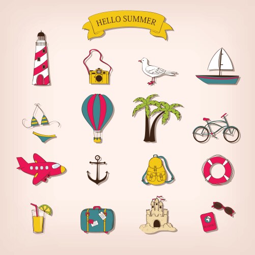 Set cute summer beach party Royalty Free Vector Image
