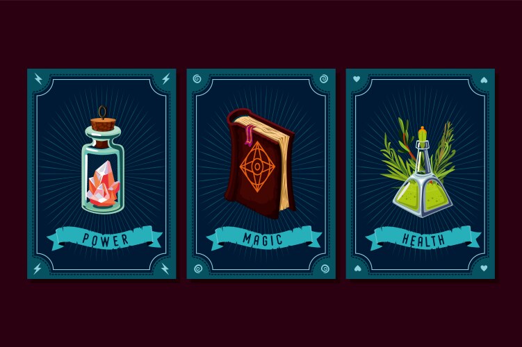 Game asset pack fantasy card with magic items Vector Image