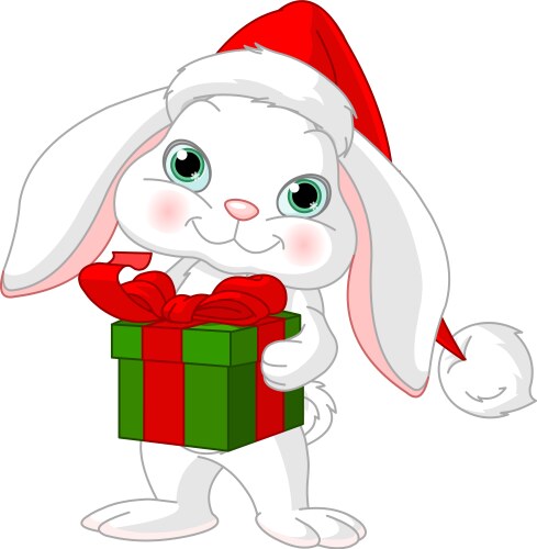Cartoon santa claus with white rabbit on a gray Vector Image