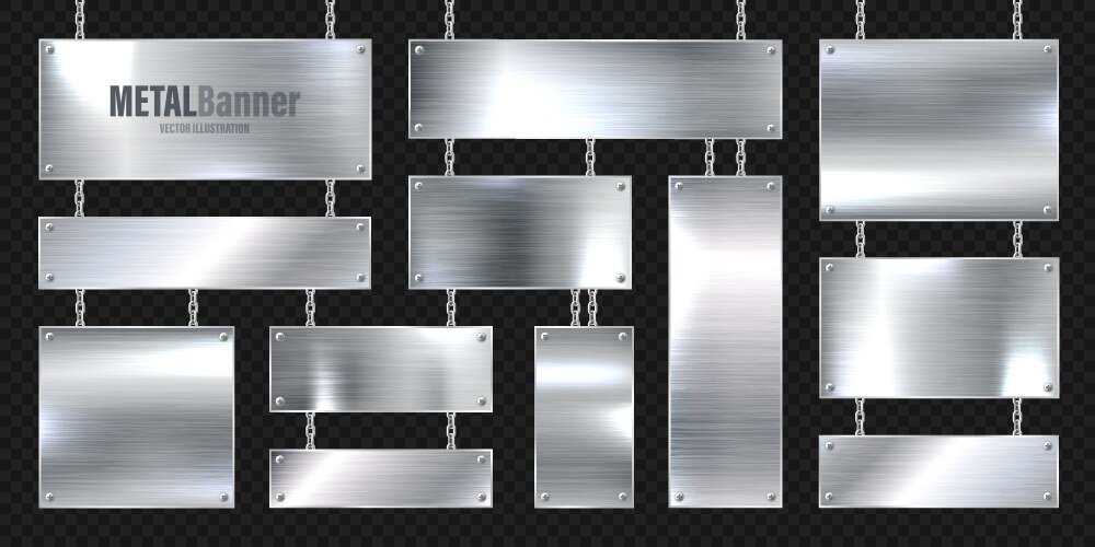 Metal banners hanging on a chain realistic shiny Vector Image
