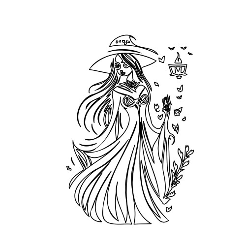 Witch halloween outline sketch Royalty Free Vector Image