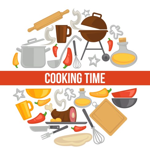 Cooking time poster of chef cook utensils Vector Image