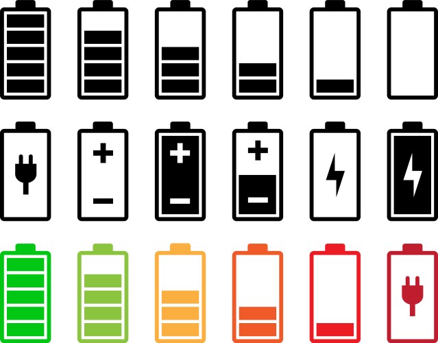 Battery Icon Set - Power & Charge – Royalty-Free Vector | VectorStock