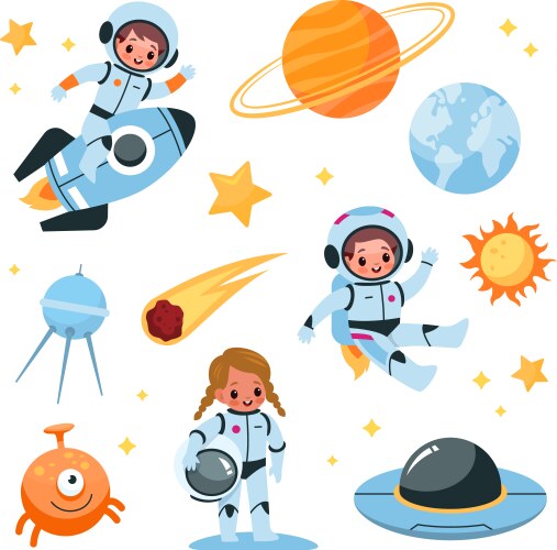 Kids astronauts cute cartoon children characters Vector Image