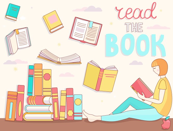 Cartoon color reading club concept banner poster Vector Image