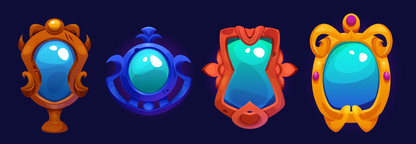 Magic mirrors in golden and silver frame Vector Image