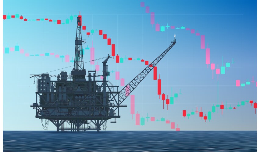 Prices chart are rising offshore oil drilling rig Vector Image