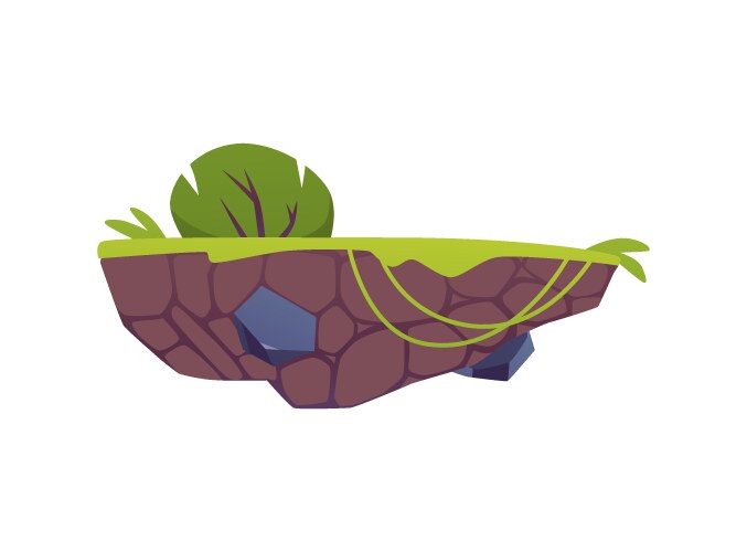 Floating stone platform with green grass for game Vector Image