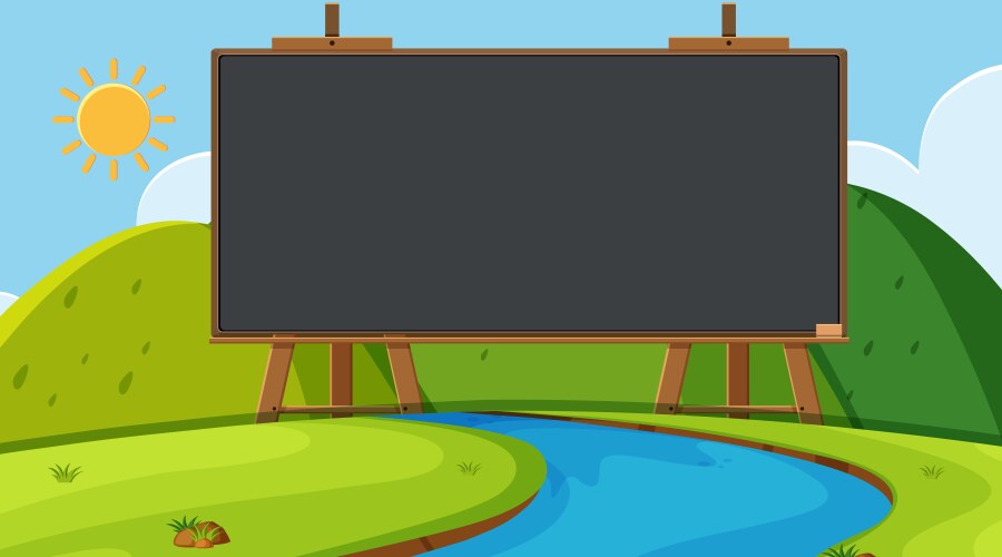 Nature scene with river and field Royalty Free Vector Image