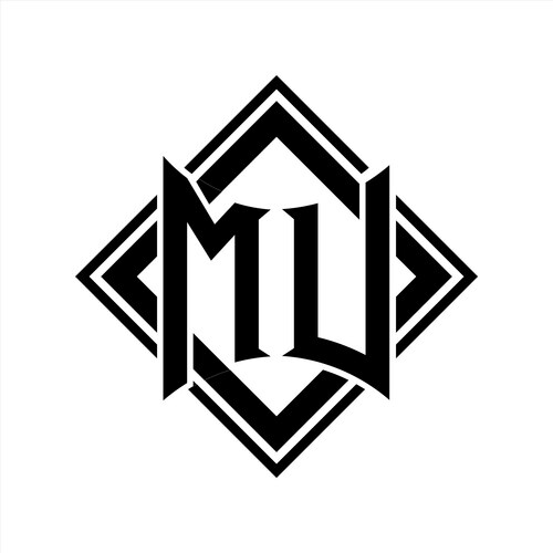 Mu logo shield shape with geometric crown inside Vector Image