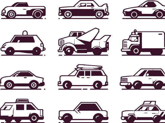 Two car collections outline coloring pages Vector Image