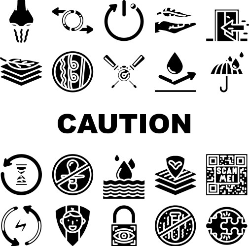 Product caution label warning icons set Royalty Free Vector