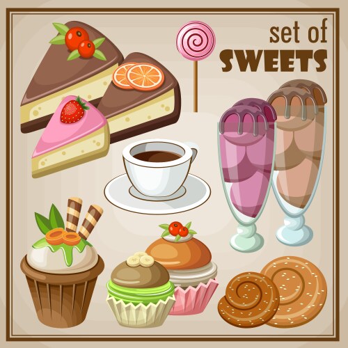 Set of sweets with cherry Royalty Free Vector Image