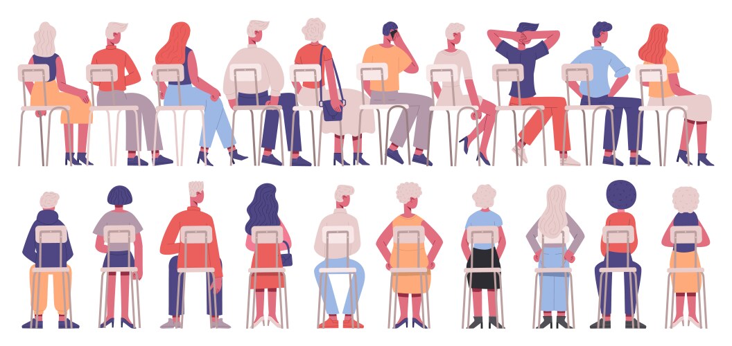 Back view sitting people students and listeners Vector Image