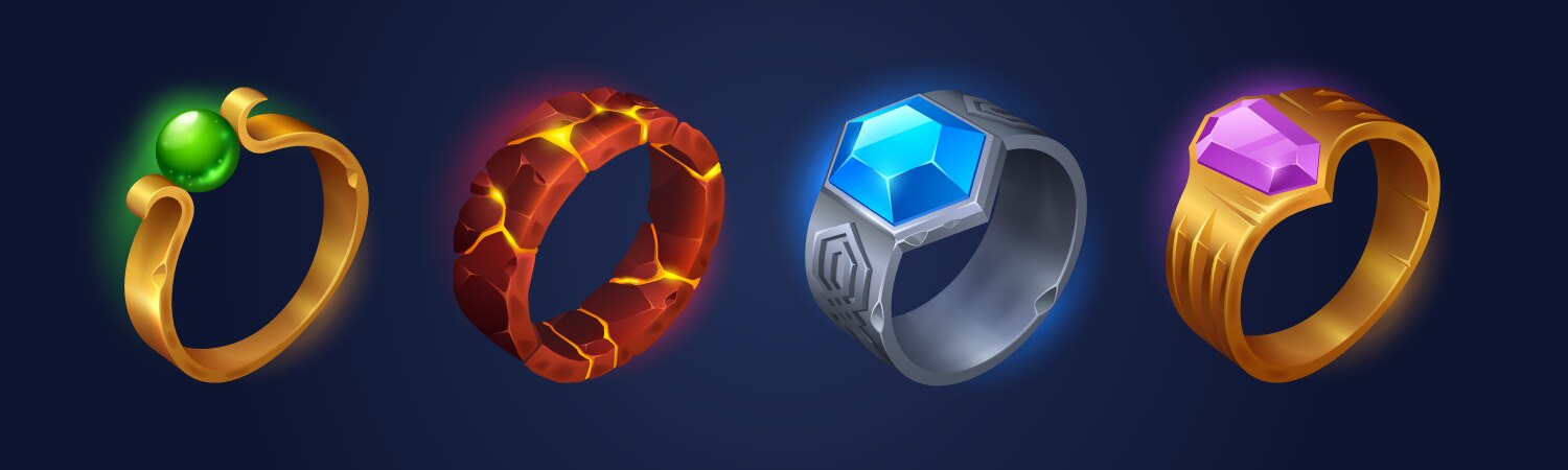 Fantasy rings magic jewelry for witch or wizard Vector Image