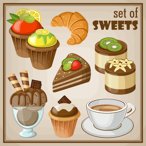 Set of sweets with cherry Royalty Free Vector Image