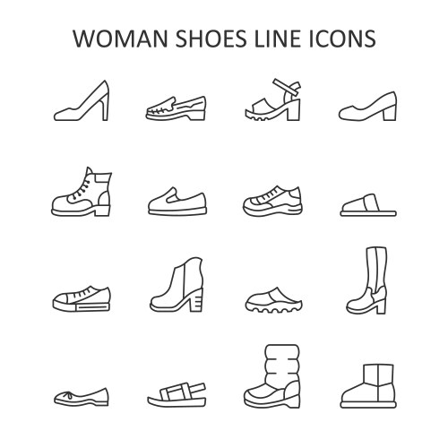 Sneakers shoes outline line stroke icons set Vector Image