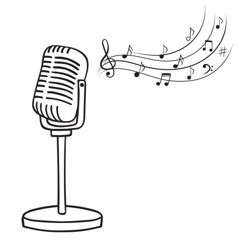 Microphone and notes sketch Royalty Free Vector Image