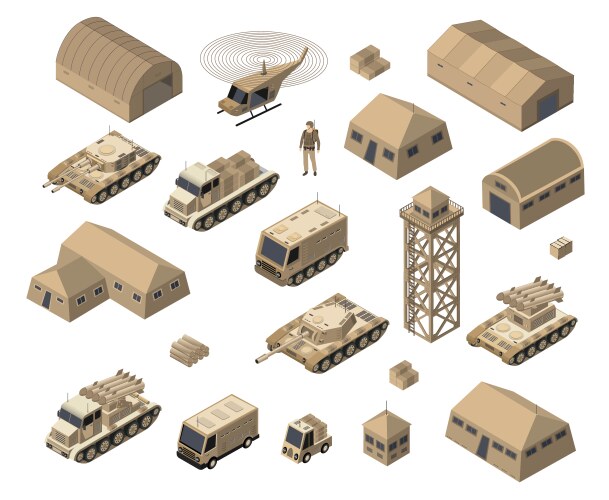Isometric military base flowchart Royalty Free Vector Image