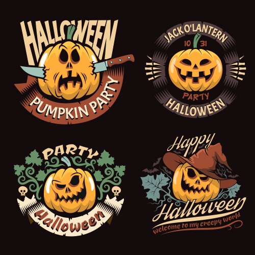 Halloween badges party scary logo horror symbols Vector Image