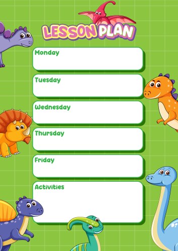 Weekly lesson plan template for monday to friday Vector Image
