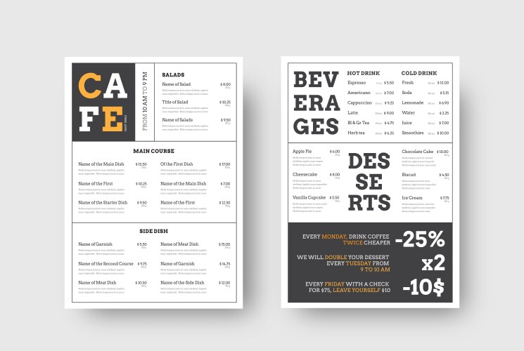 Restaurant breakfast menu design template layout Vector Image