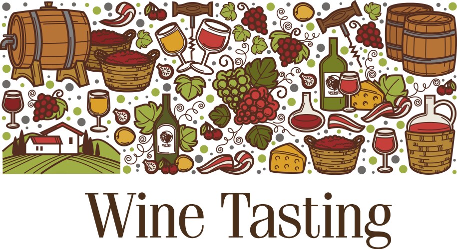 Cartoon wine alcohol bottles and barrels wooden Vector Image