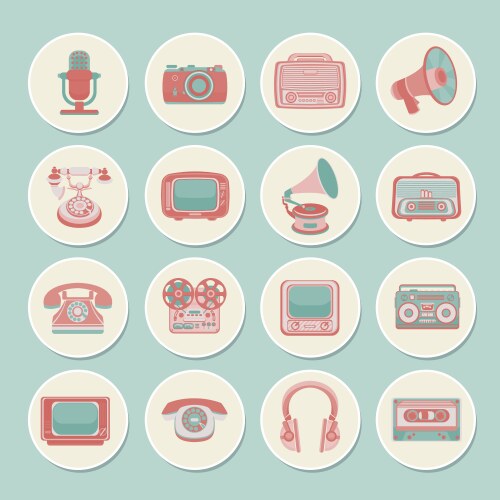 Retro media objects design elements set Royalty Free Vector