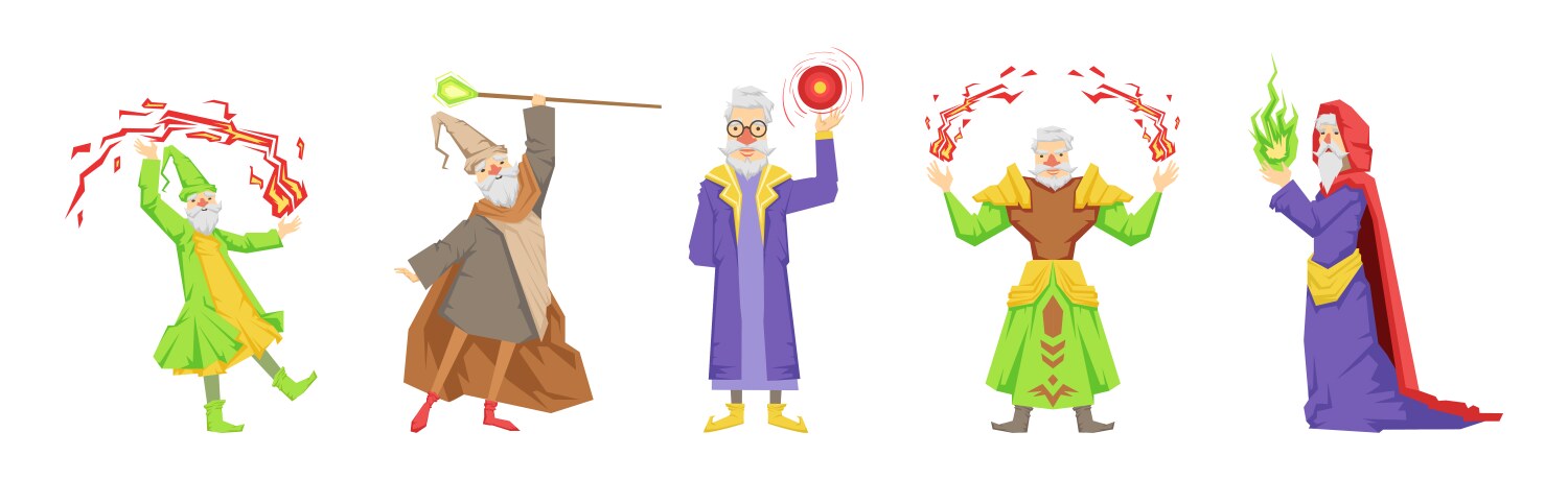 Different wizard male character in robe do spell Vector Image