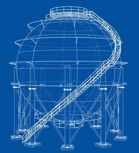 Spherical storage tank isometric blueprints Vector Image