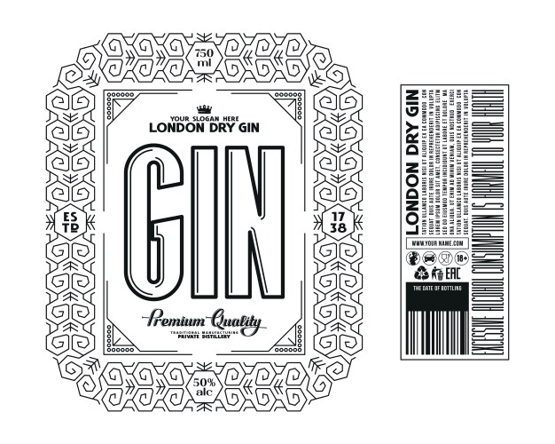 Complete vintage label with gin liquor design Vector Image