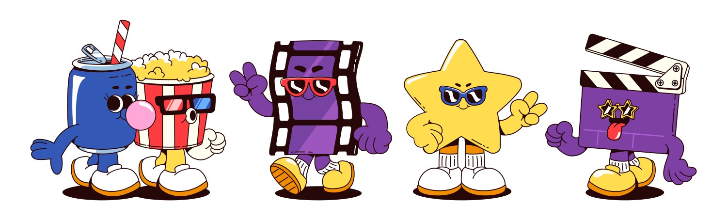 Happy funny movie cartoon characters Royalty Free Vector
