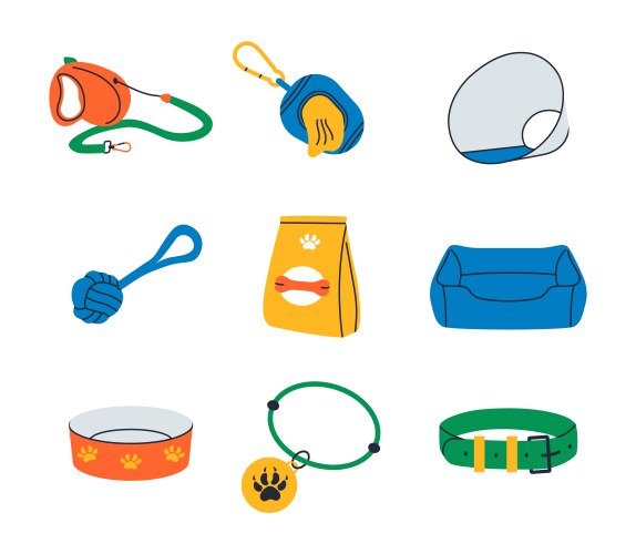 Dog accessories set pet shop products food Vector Image