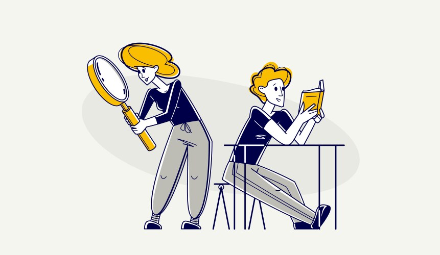 Young people reading books searching Royalty Free Vector