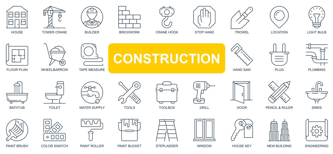 Outline web icons set - construction home repair Vector Image