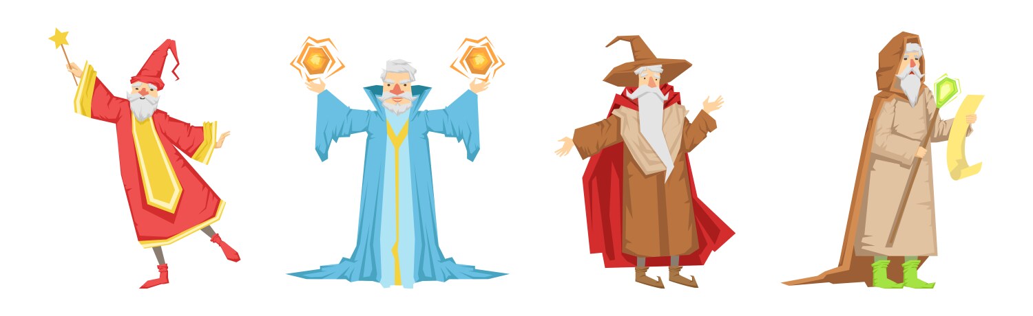 Different wizard male character in robe do spell Vector Image